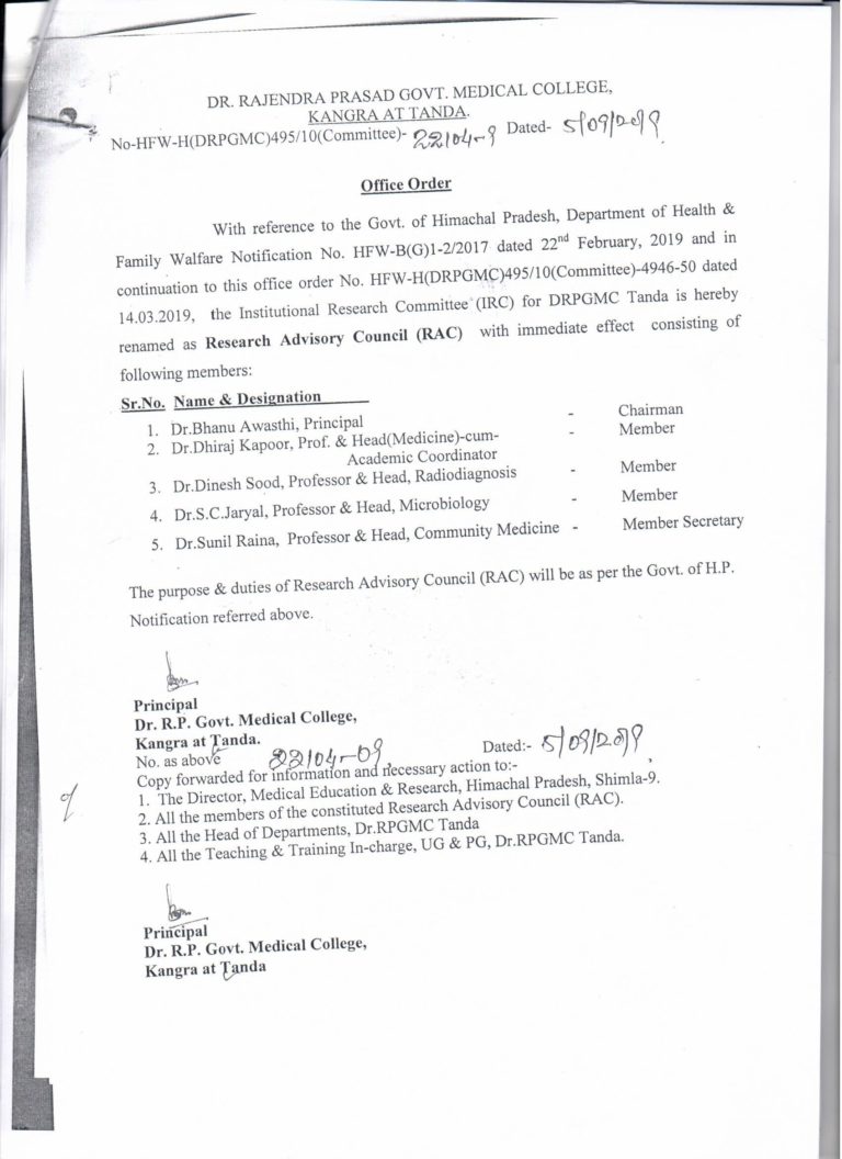 Research Council – Dr. Rajendra Prasad Govt. Medical College & Hospital